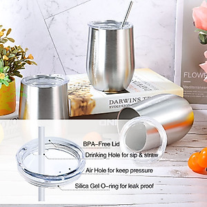 20 Packs Wine Tumblers Insulated Cups with Lids, 12 oz Stainless Steel Stemless Wine Tumblers Double Layer Vacuum Wine Glasses Tumbler Cup Coffee Mug for Hot Cold Drink