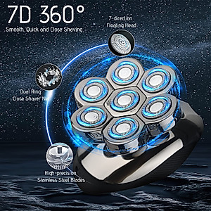 7D Head Shaver, SIWIEY 5 in 1 Head Shavers for Bald Men with 7 Wet & Dry Rotary Heads, LED Display, Anti-Pinch and IPX6 Cordless and Rechargeable Rotary Shaver Grooming Kit…