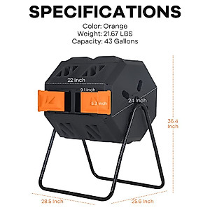 MGHH Outdoor Composting Bins, Tumbling Composter Dual Rotating Batch Compost Bin, for Yard Waster 43 Gallon- Orange Door