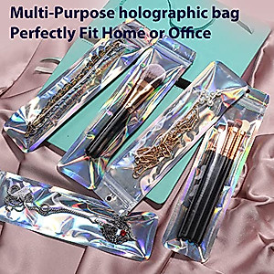 50 Pcs Holographic Bags，2.4x9 inch Pen Bags for Packaging for Small Business Lip Gloss Ziplock Bag for Packaging Gifts