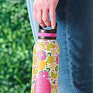 Christian Art Gifts Stainless Steel Double Wall Vacuum Insulated Water Bottle for Women: Taste and See - Psalm 34:8 Inspirational Bible Verse w/Carry Handle Lid Hot/Cold, Lime Green & Pink, 24 oz.