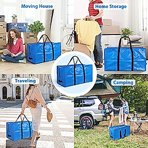 2Pack Heavy Duty Extra Large Moving Bags, Big Blue Moving Storage Bags, Packing Totes for Moving, with Zippers & Handles Waterproof Organizer, for Blanket Comforter Clothing Storage, Moving Supplies