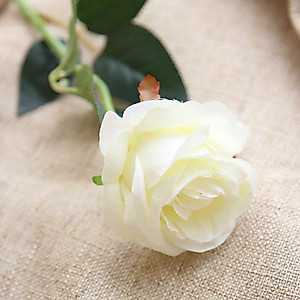 Amzali Artificial Flowers, Real Looking Blush Fake Rose Long Stem Silk Artificial Rose Flowers Home Decor for Bridal Wedding Bouquet, Centerpieces Birthday Flower Party Garden floral Arrangement White