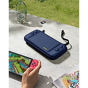 tomtoc Slim Carrying Case for Nintendo Switch / OLED Model, Protective Switch Sleeve with 10 Game Cartridges, Hard Portable Travel Case, with Original Patent and Military Grade Protection, Ink Blue