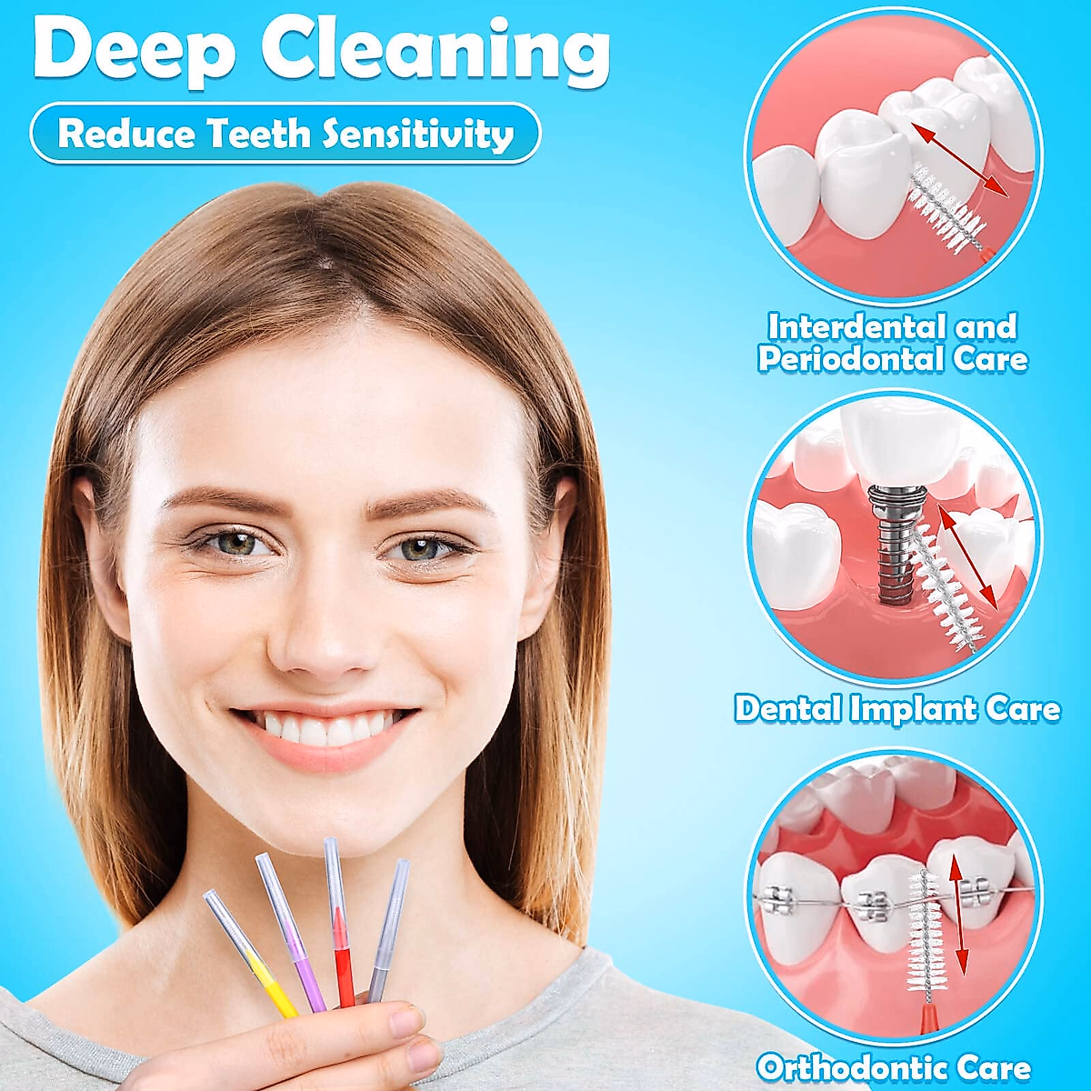 Modacraft 120Pcs Interdental Brush 4 Sizes Braces Brush Toothpicks with Soft Bristles 360° Bendable Floss Heads Dental Brushes Between Teeth Gum Braces Cleaning Kit Oral Tooth Cleaning Tool