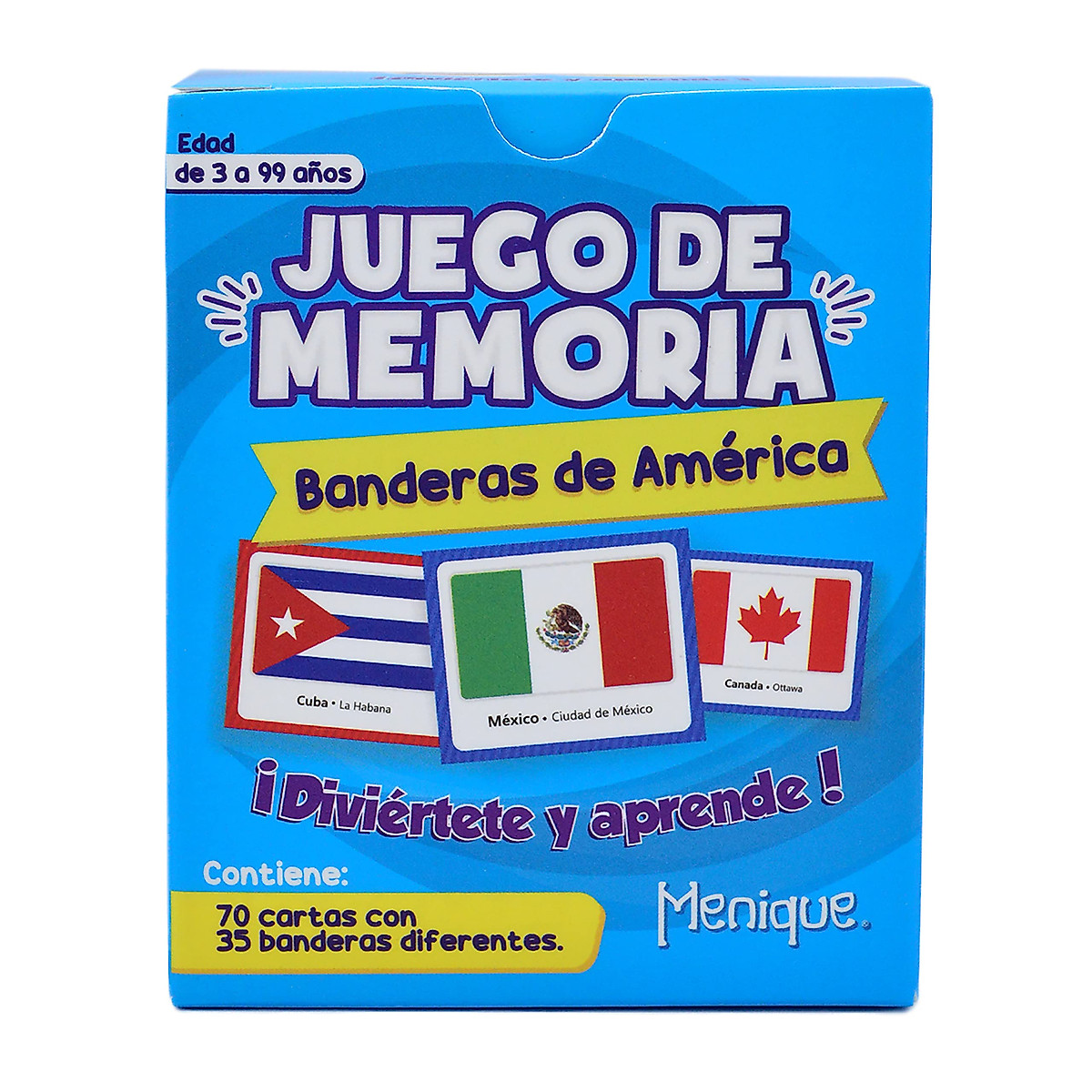 Menique, Flags of The Americas, Memory Matching Game in Spanish, for Kids and Adults, 70 Tiles. Juego de Memoria de Banderas de America