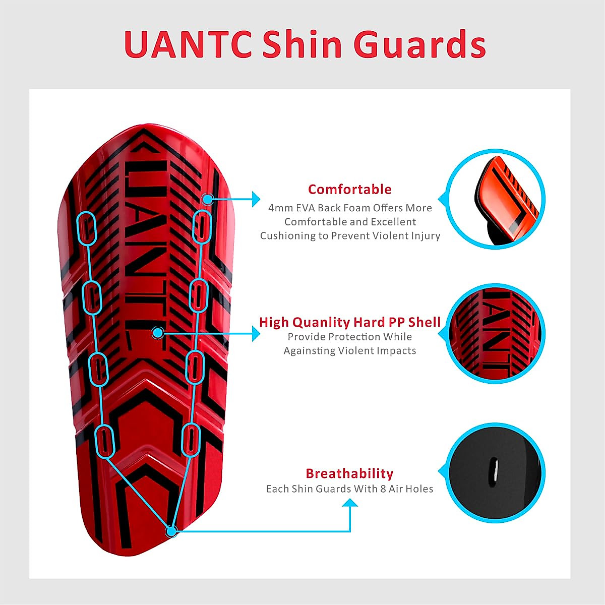 Uantc Soccer Shin Guards - Shin Guards Soccer Youths 2 Pairs - Kids Soccer Shin Guards Cushion Protection Reduce Shocks and Injuries - Shin Guards for Soccer Kids/Adults/Girls/Boys RedPurple M