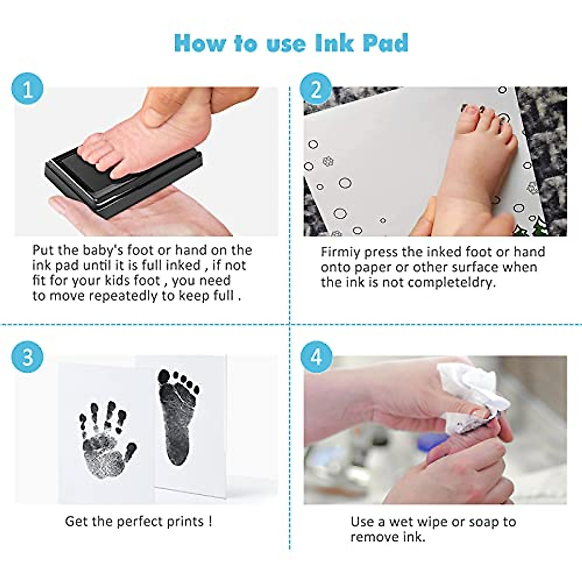 WEWESGAO Ink Pads for Baby Footprints and Pet Paw Print kit,Non-Toxic and Acid-Free Ink, Easy to Wipe and Wash Off Skin, Smudge Proof,Baby Footprint Kit,Long Lasting Keepsakes(Black)