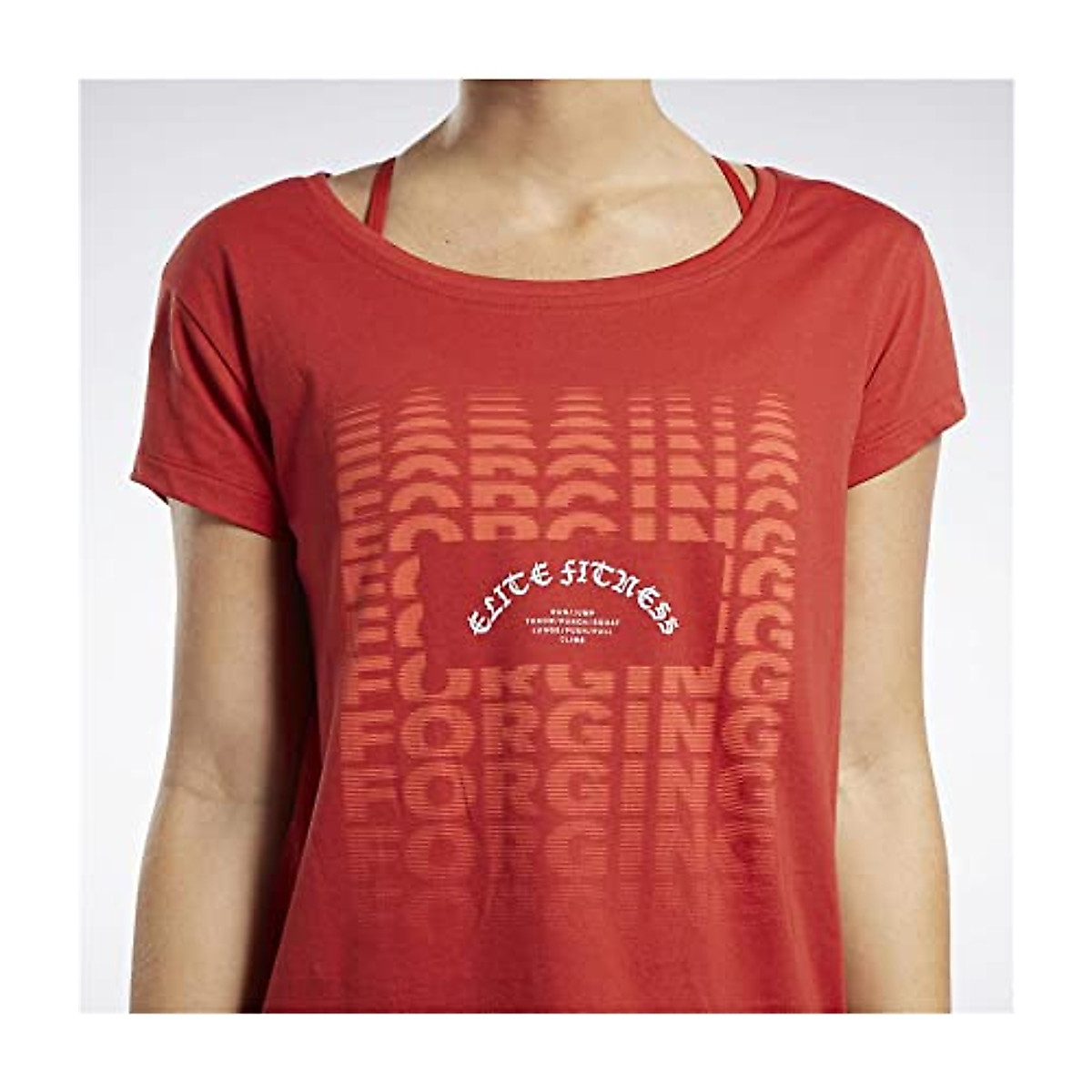 Reebok Womens Forging Elite Fitness Graphic T-Shirt, Red, X-Small