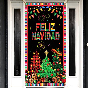 Nepnuser Feliz Navidad Door Cover Mexican Christmas Decoration Xmas Winter Holiday Party Decor Home Backdrop Door Hanging Banner