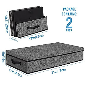 homyfort Under Bed Storage Containers Bins with Lids, Foldable Stackable Underbed Storage Boxes Organizer with 2 stury handles for Clothing, Blankets, Sweaters,sheets, Black, set of 2