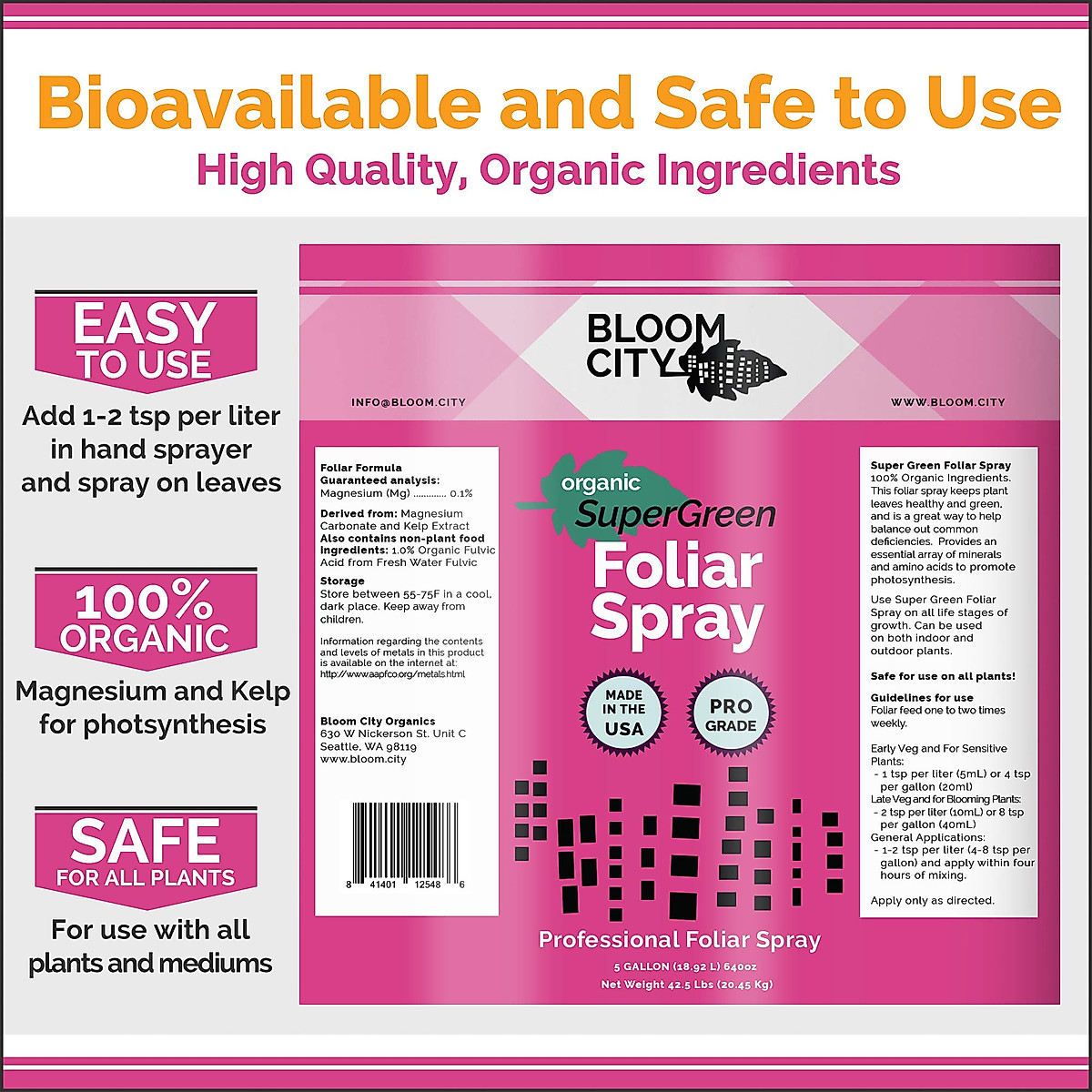 Organic SuperGreen Kelp Foliar Spray for Plants by Bloom City, Quart (32 oz)