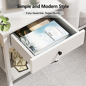 Ecoprsio Nightstand Set of 2 White End Table Side Table with Drawer and Storage Shelf Wood Night Stand Modern Bedside Table for Bedroom, Living Room, Sofa Couch, Hall, Easy Assembly, White