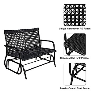 Sundale Outdoor Wicker Porch Glider Rocker Chair, Outdoor 2 Person Glider, Garden Bench Loveseat Sofa Couch for Patio, Outside, Poolside - Black, Metal, 350 Lbs Capacity