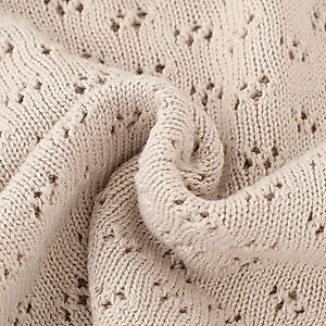 TIBE PINCESS Baby Girls Lace Sweater Toddler Cotton Knit Pullovers Kids Crochet Ruffle Lantern Sleeve Blouses Jumper Tops(Beige 3-4 Years)