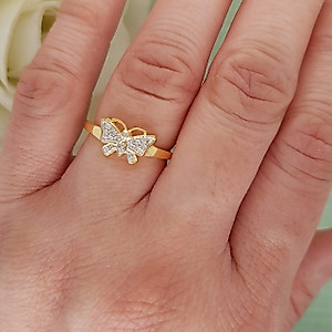 Dazzlingrock Collection 0.07 Carat (ctw) Round White Diamond Ladies Butterfly Right Hand Ring 1/20 CT, 10K Yellow Gold, Size 4.5