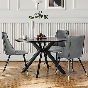 FurnitureR Dining Chairs Set of 2 Modern Upholstered Accent Chairs with Soft Seat/Metal Legs Kitchen Side Chairs for Kitchen Dining Room Waiting Reception Room, Faux Leather, Charcoal