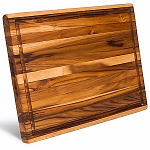 XXX-Large Edge-Grain Teak Wood Cutting Board, [24"L x 18"W x 1.5"T] Juice Groove, Reversible, Built-in Hand Grips by Shumaru California