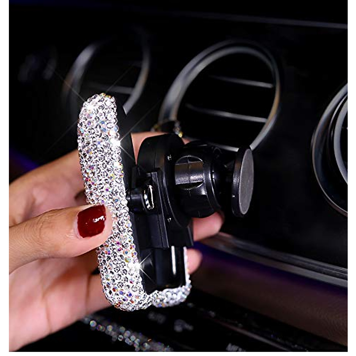 Bestbling Luxury Fashionable Convenient Bling Rhinestone Crystal Car Dash Air Vent Slip-On Adjustable Phone Holder for Easy View GPS Screen (Silver M Holder)