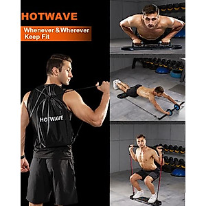 HOTWAVE Portable Exercise Equipment with 16 Gym Accessories.20 in 1 Push Up Board Fitness,Resistance Bands with Ab Roller Wheel,Full Body Workout at Home,Patent Pending