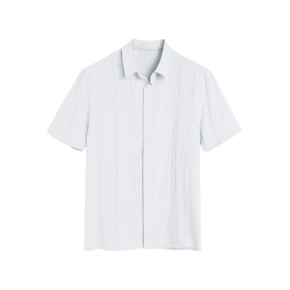 Hestenve Mens Short Sleeve Cuban Camp Guayabera Shirt Linen Cotton Hippie Beach Button Down Shirts White