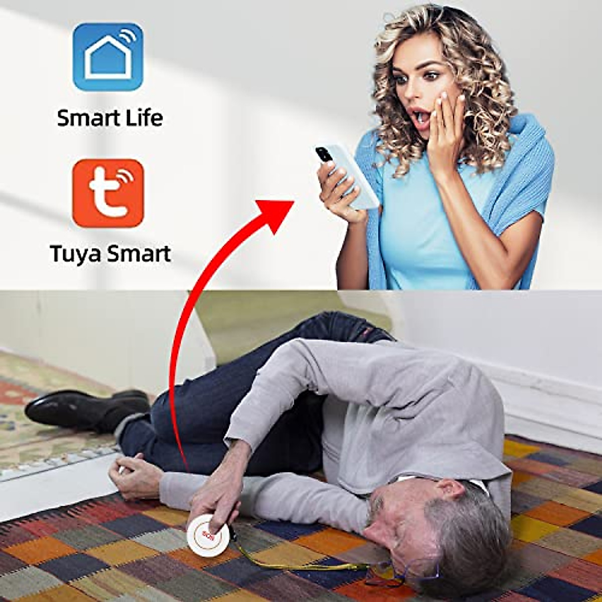 Caregiver Pager Wireless WiFi, KINGLEAD Smart APP Nurse Emergency Life Alert System 1 Receiver 1 Call Button for Elderly, Patient, Senior, Kids, Disabled Fall Alert System