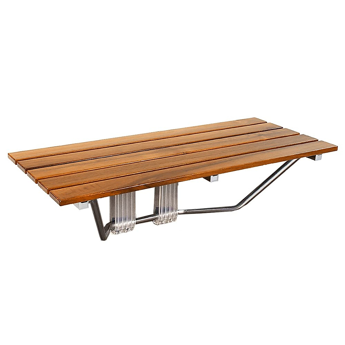 36" ADA Compliant Foldable Teak Wood Shower Seat Bench, 400lb Capacity, Clear Coated for Extra Protection, Folding Wall Mount Modern Chrome, Medical Fold Up Bathroom Stool Chair