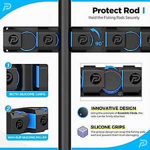 PLUSINNO Fishing Rod Holders - V6 Vertical Support for Extra Large & Heavy Fishing Rod Combos, Garage & Wall Mounted Rack Storage