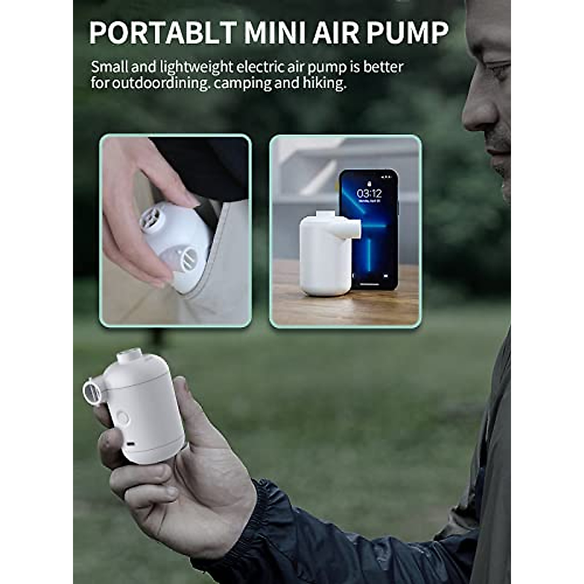 Air Mattress Pump,USB Rechargeable Portable Air Pump with 4 Nozzles for Airbed Swimming Pool Floats Inflator Deflator,Outdoor Camping, Air Bed Pool Toy Raft Boat (Whit)