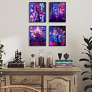 Japanese Anime Wall Art Decor - Cyberpunk Tokyo Hongkong Posters Prints - Vaporwave Vibey Cool Indie Picture Room Decor - Japan Neon Night Aesthetic Decorations - Preppy Chic Manga Cartoon - 8x10