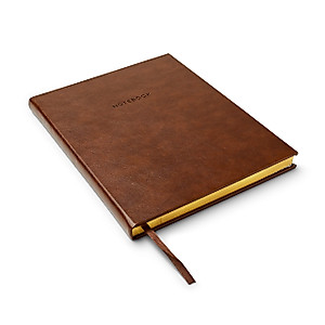 Eccolo Large Lined Journal Notebook, Hardbound Cover, Writing Journal, 256 Ruled Ivory Pages, Gilded Edge, Ribbon Bookmark, Lay Flat, Desk Size for Work or School (Brown Leatherette, 8x10 inches)