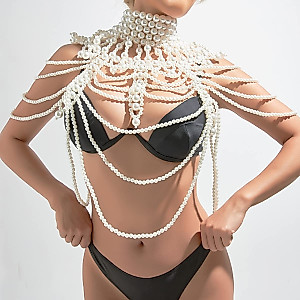 Sexy braid fringed pearl sweater chain French retro multi-layer imitation pearl body chain (79-TEZ9-1VKJ)