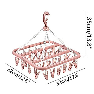 Typutomi Foldable Laundry Hanger with 32 Clips, Plastic Hanging Drying Rack Clip Hanger Drip Drying Hanger for Children Adults Clothes,Towel,Socks,Underwear,Hat,Scarf(Pink)