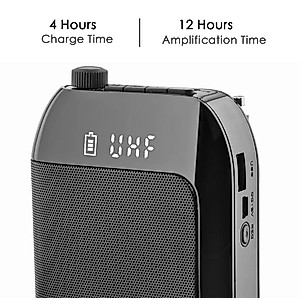 Wireless Voice Amplifier, 15W Rechargeable Portable PA System (2400mAh) Bluetooth Speaker with UHF Wireless Microphone for Teachers, Tour Guide and More