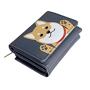 Abeille APA-1606 Mini Wallet, Tri-Fold, Shiba Inu, Khaki, Dog