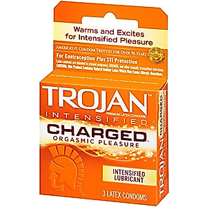 TROJAN Charged Lubricated Condoms, 3 Count (Pack of 1)
