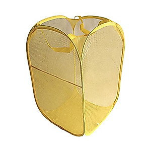 Strong Cat Popup Mesh Laundry Basket,Collapsible and Portable Clothes Washing Laundry Hamper with Strong Carry Handle,Yellow,14inchx23inch