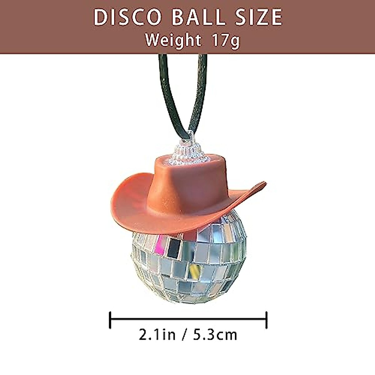 Mxkoso Disco Ball Car Accessory,Car Disco Ball Cowboy Hat, Disco Ball Car,Cute Car Disco Ball,Disco Ball Necklaces for Birthday Party Accessory, Disco Car Charm (A04)