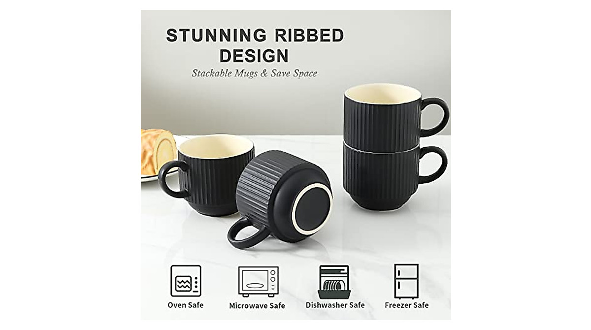 Hasense Ceramic Coffee Mug Set – 15 oz Stackable & Stylish