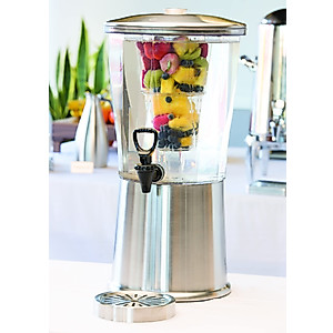 Service Ideas CBDRT3SS Beverage Dispenser, Round, 3 Gallon with Plastic Container and Optional Infuser Tube, Stainless Steel Base and Lid, NSF certified