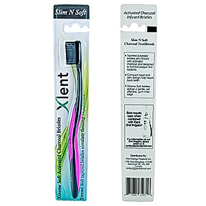 Xlent Dental Activated Charcoal Bristle Toothbrush - Xtreme (Extreme) Soft, Ultrafine, Tapered bristles, Compact Head & Slim Design - (4 Count)