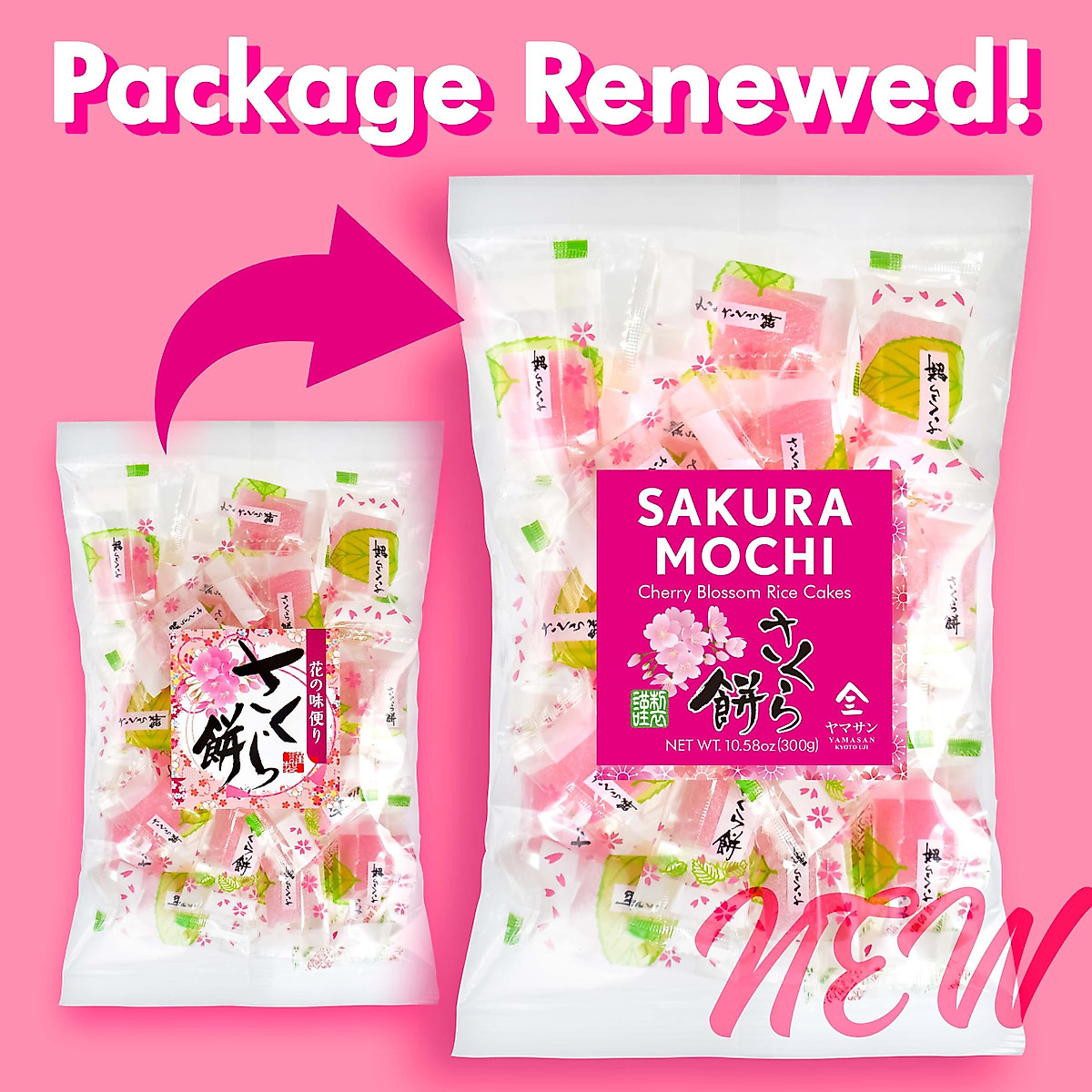 YAMASAN KYOTO UJI Japanese Sakura Mochi Candies -Real Traditional Cherry blossom Rice Cakes- Aromatic Flavor of Japanese Spring Soft and Chewy Texture Individually Wrapped 300g/10.58oz