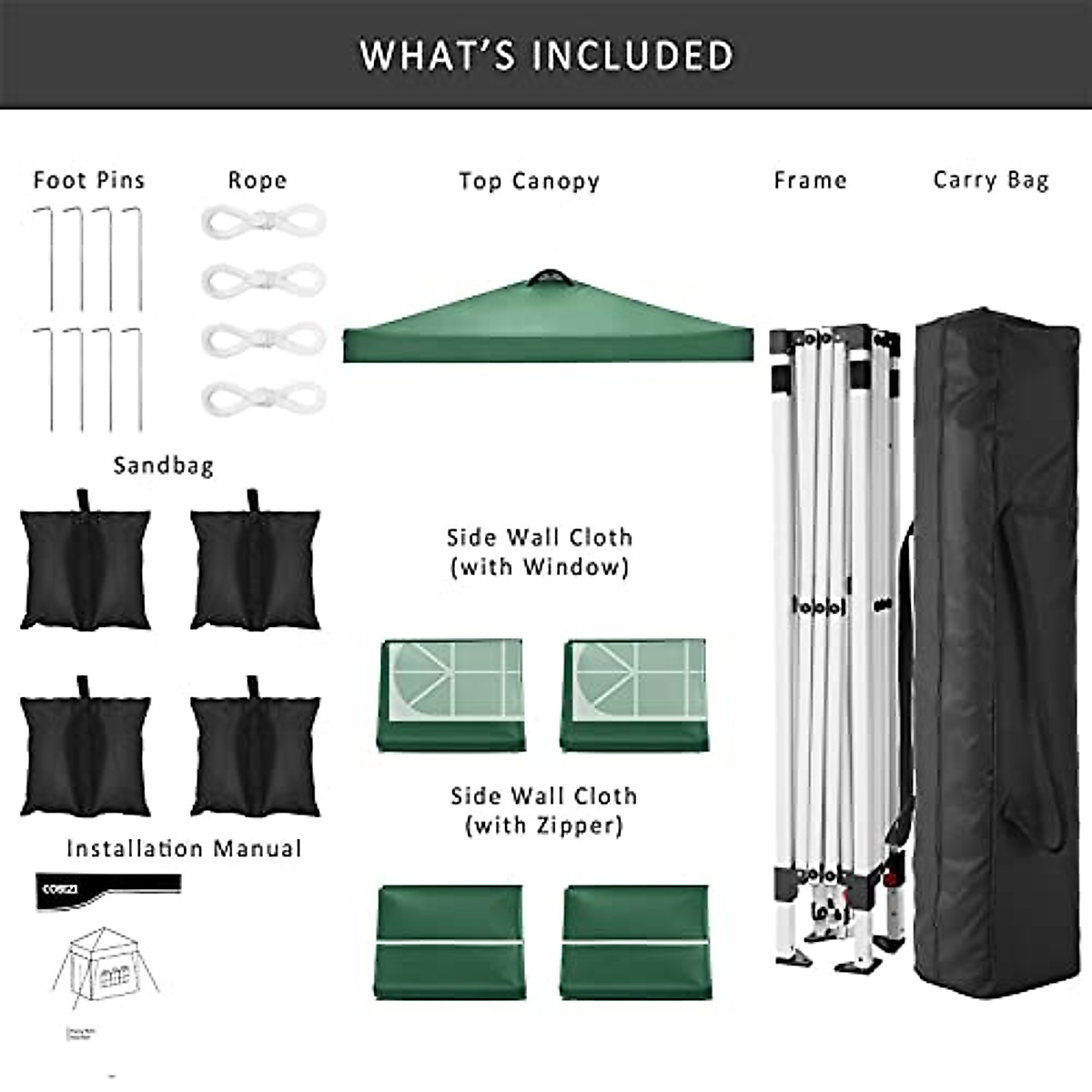 Canopy 10x10 Waterproof Pop up Canopy Tent with 4 Sidewalls Outdoor Event Shelter Tent for Parties Sun Shade Party Commercial Canopy with Air Vent Carry Bag(10x10 with 4 Sides & 4 Sandbags, Green)