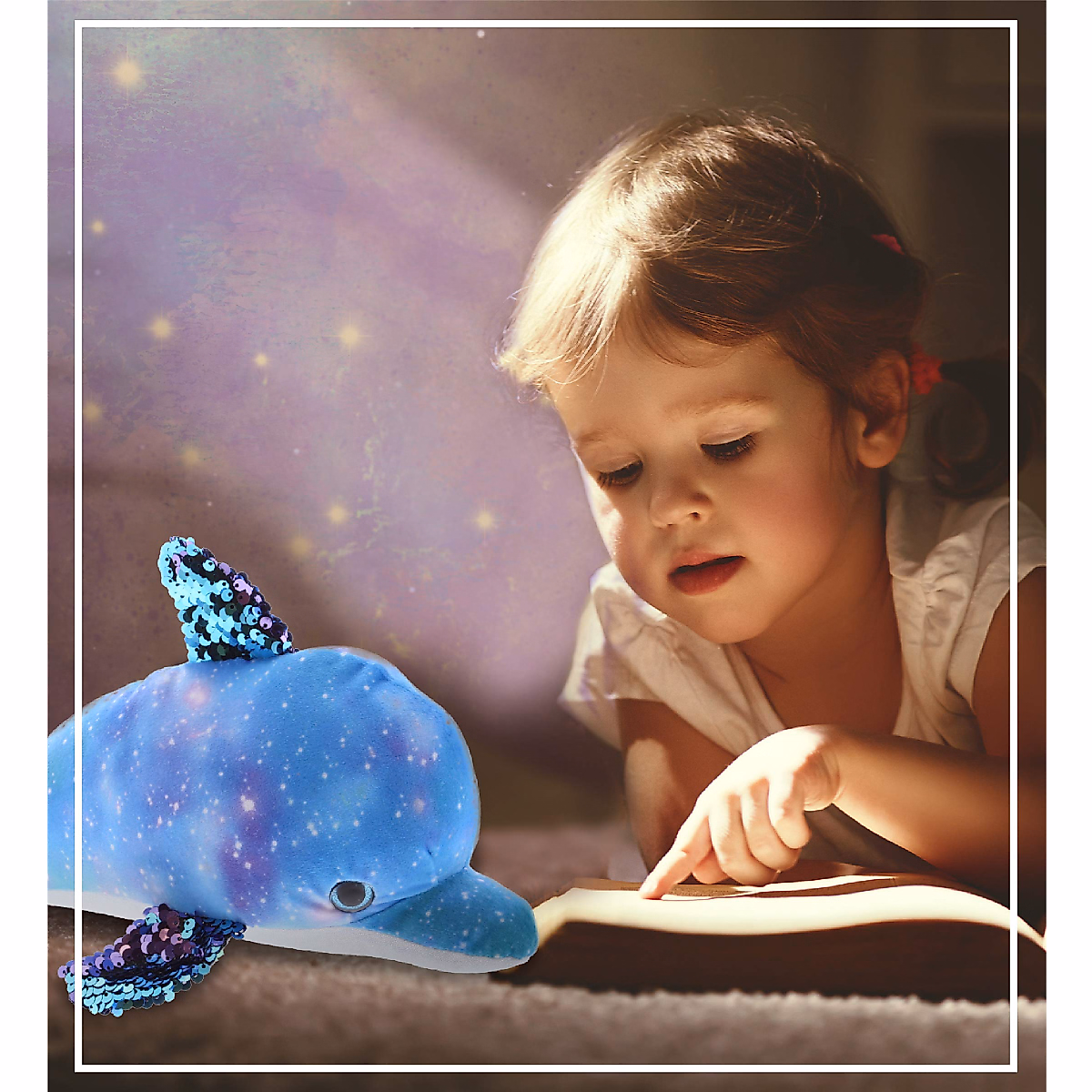 DolliBu Dolphin Space Sequin Plush - Dolphin Stuffed Animal Reversible Sequin Plush, Space-Themed Cute Stuffed Animals for Girls and Boys, Perfect Reversible Plush Dolphin for Room Décor - 12 Inches