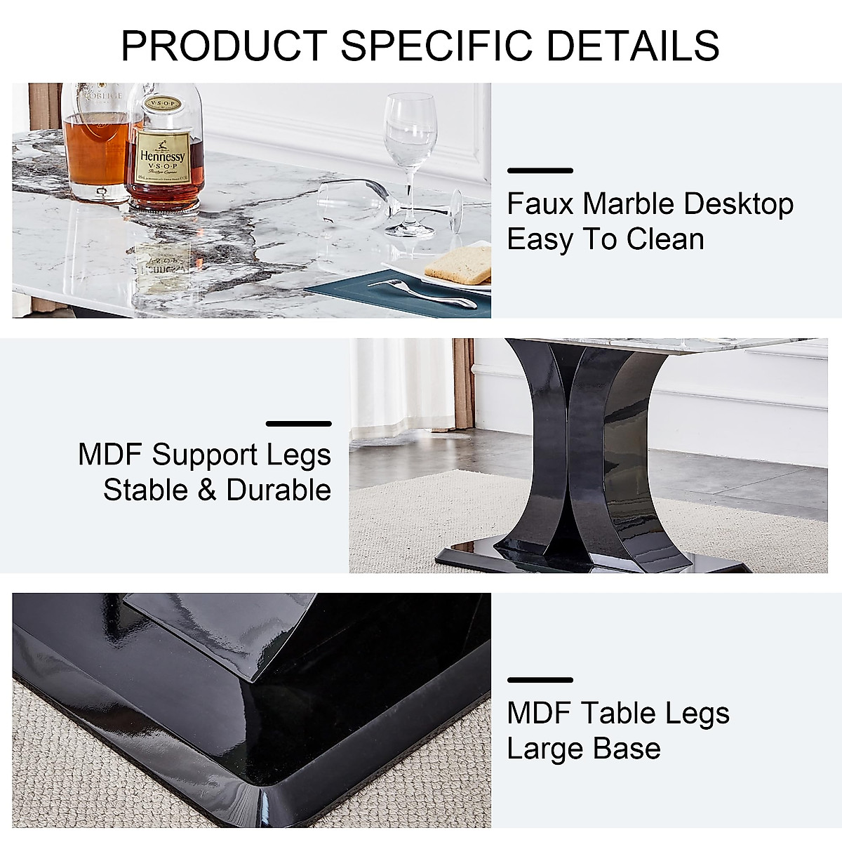 Pvillez 63" White Faux Marble Dining Table, Modern Kitchen Table for 4 6 People, Rectangular Dinner Room Table Marble Sintered Stone Top & Black Curved X Shape Pedestal Table for Dining Room Kitchen