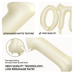 Boys or Girls 1st Birthday Decorations Kits - 40 Inch Cream Number 1 and 18 Inch one Foil Balloons Set with White Sand Metallic Gold Balloons Different Sizes 5 12 Inch for Kids First Birthday Party