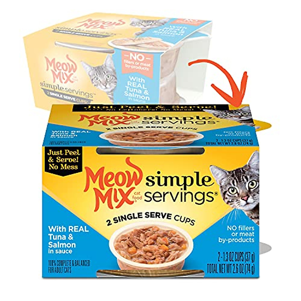 Meow Mix Simple Servings Wet Cat Food, Tuna & Salmon in Sauce, 1.3 Ounce Cup (Pack of 24)