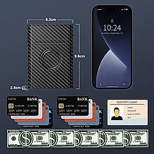 Trifold Wallet for Men with AirTag Holder, Smart Mens Wallet, Pop-Up Card Holder, Cash Slot, Carbon Fiber Case, RFID Blocking, Minimalist Slim Leather Groove Wallet, ID Window, with Gift Box