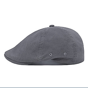 VOBOOM Cotton Washing Flat Cap Cabbie Hat Gatsby Ivy Irish Hunting Newsboy (Dark Grey)
