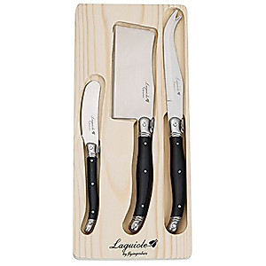 Laguiole By FlyingColors Cheese Knife Butter Knife Spreader Set, Stainless Steel, Black Color Handle, 3 Pieces